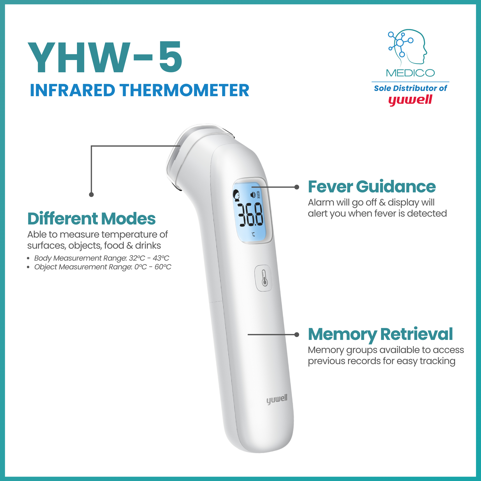 Yuwell YHW-5 Infrared Thermometer - Manadr