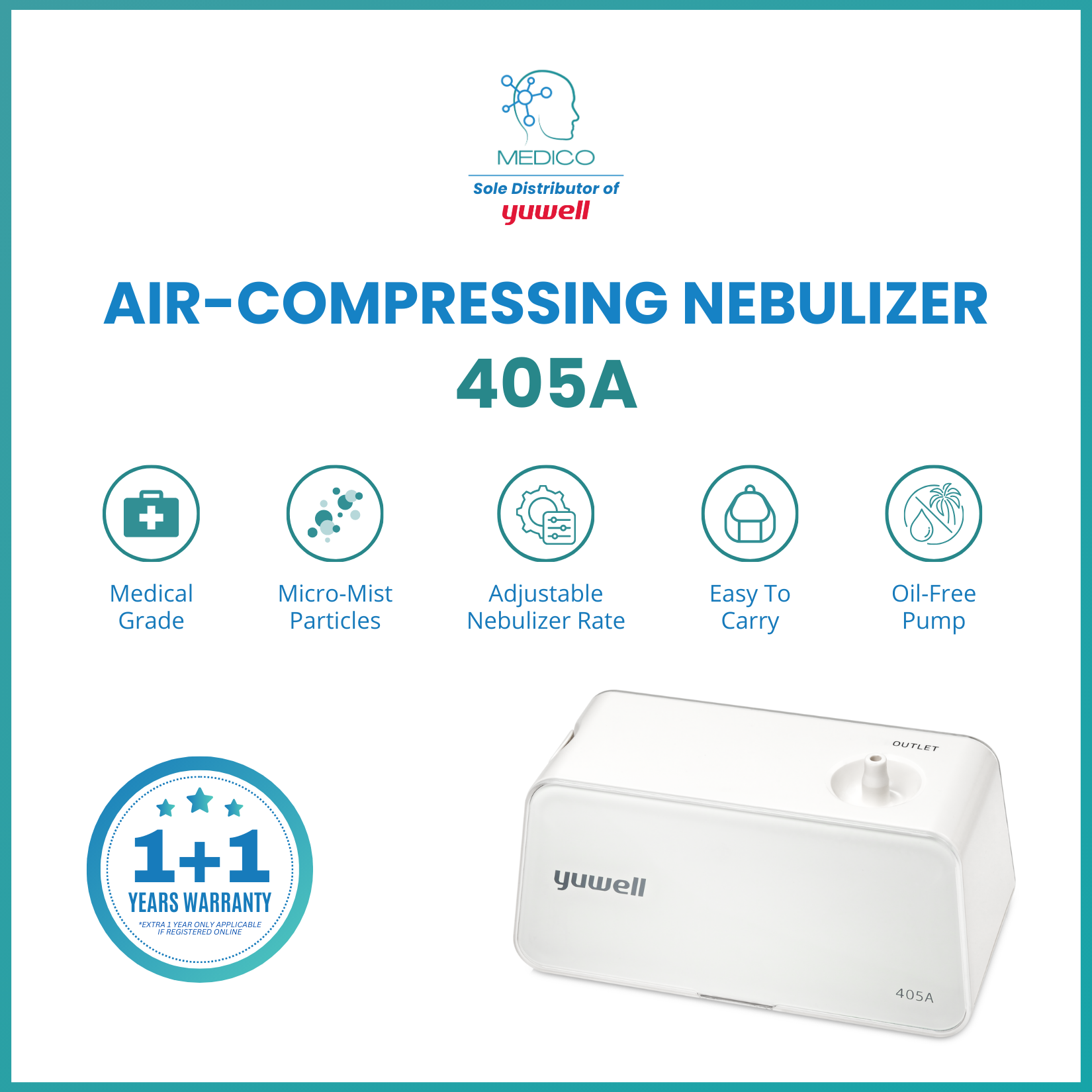 Yuwell Air Compressing Nebulizer 405A - for home use - Manadr