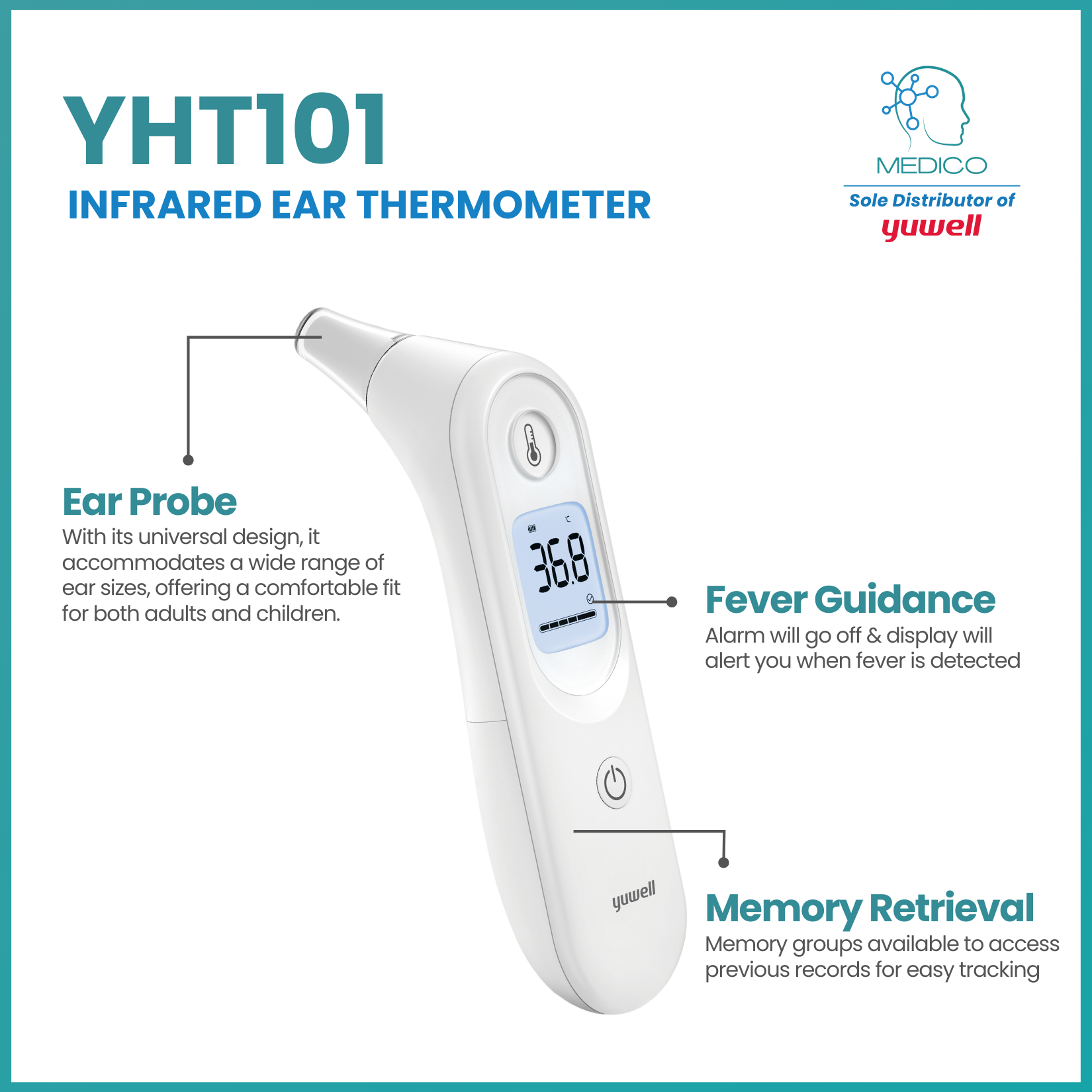 Yuwell YHT101 Infrared Ear Thermometer - Manadr